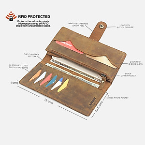 ALPHAHIDE Genuine Leather Wallet for Women - RFID Blocking Ladies Clutch - Ladies Phone Wallet - Raw Leather Purse - Zipper Pocket - Gift Boxed (Tan)