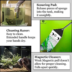 SunGrow Aquarium Glass Cleaner, Long Handheld Tool Cuts Cleaning Time to Half, Keep Hands Dry, Sharp Blade to Remove Thickest Residue, Frequent Tank Maintenance