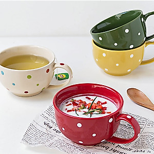 Youeon Set of 2 Jumbo Coffee and Soup Mug Set, 16 Oz Porcelain Oatmeal Mug with Lid and Spoon, Large Cereal Mugs, Multi Purpose Wide Mug for Breakfast, Cereal, Milk, Coffee, Hot Cocoa, Fruit