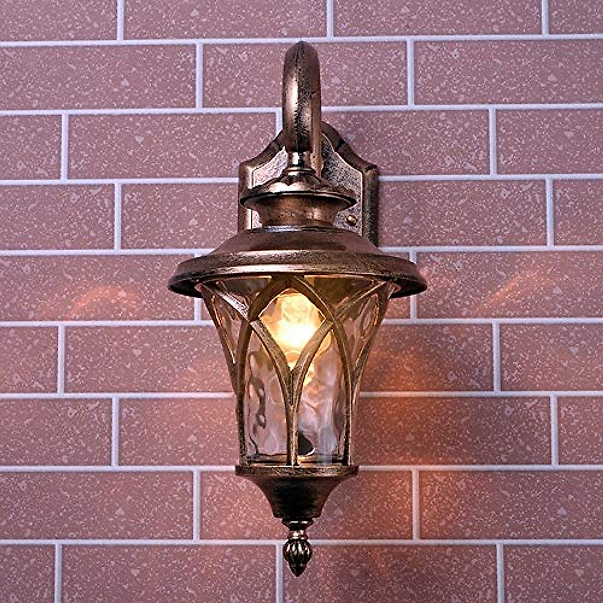 PEHUB Traditional Bronze Outdoor Diecast Aluminium Patterned Glass Wall Mounted IP23 Lantern - Balcony Wall Sconce Courtyard Villa Landscape Light E27 Edison Lamp - Loft Bar Wall Lamp Exterior Light F