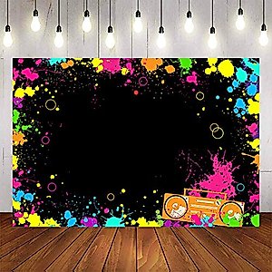 Avezano Let's Glow Splatter Photo Background Glow Neon Party Backdrop 8x6ft Blacklight Disco Retro Dance Party Decoration Supplies Birthday Party Banner