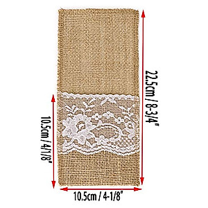 OwnMy Natural Burlap Tableware Utensil Holders Burlap Lace Silverware Holder Linen Knife and Forks Cutlery Pouch Bag for Vintage Rustic Wedding Party (Beige-30 Packs)