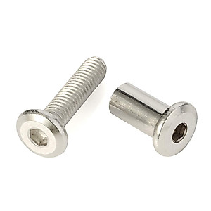 M6 x 35mm Socket Cap Furniture Bolts with Barrel Nuts for Furniture Cots Beds Crib and Chairs, Stainless Steel 18-8 (304), 10 Pairs