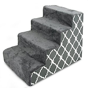 Best Pet Supplies Dog Stairs for Small Dogs & Cats, Foam Pet Steps Portable Ramp for Couch Sofa and High Bed Non-Slip Balanced Indoor Step Support, Paw Safe No Assembly - Gray Lattice Print, 4-Step
