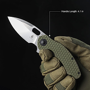 Kizer Roach Mini Green Pocket Knife, 154CM Steel G10 Handle 3 Inch Folding Survival Knife with Thumb Hole, Removable Flipper Tab Hunting Knife, V3477C1