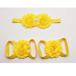 CellElection 8 Colors Baby Headbands Barefoot Sandals Set Rhinesotnes Flower Hairbands Foot Bands Photo Prop Hair Accessories for Newborns Infants Toddlers…