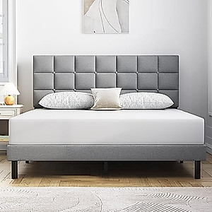 Molblly Queen Bed Frame Upholstered Platform with Headboard and Strong Wooden Slats,Non-Slip and Noise-Free,No Box Spring Needed, Easy Assembly,Light Gray