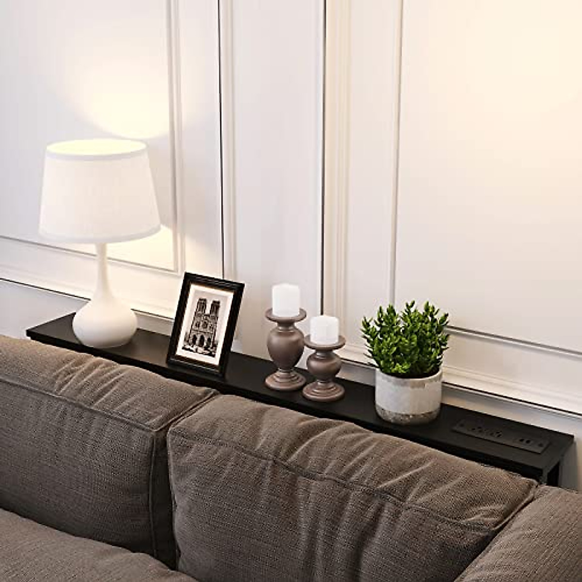 SAUCE ZHAN Sofa Table with Outlet and USB Port, 47" Console Table Behind Couch Table with Steel Frame, Narrow Entryway Table for Sofa, Living Room, Foyer, Hallway, Entry, Black