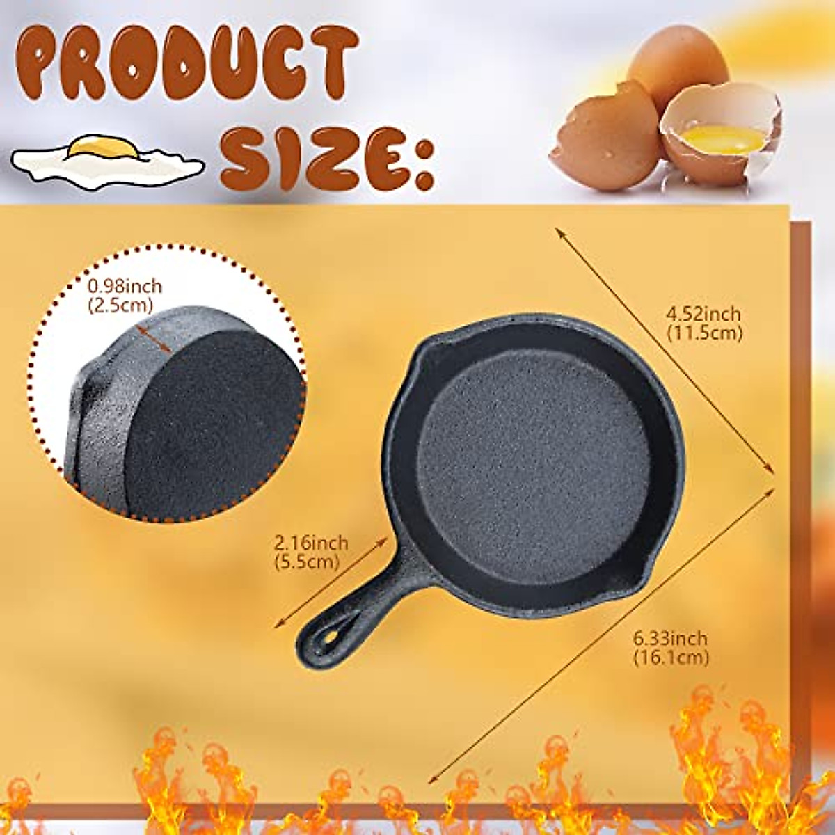 GothaBach Mini Cast Iron Skillet, Pre Seasoned Small Cast Iron Skillet for Baked Cookie, Brownie, Egg Cakes (4'')