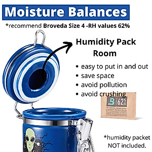 Alien Smell Proof Jar Half Oz (250ml), Separate Space for Humidity Pack To Keep Herbs Fresh For Months - Ceramic Smell Proof Containers, ET Stash Jar with Clamp Lid - Double Sealed Airtight Jar - Blue