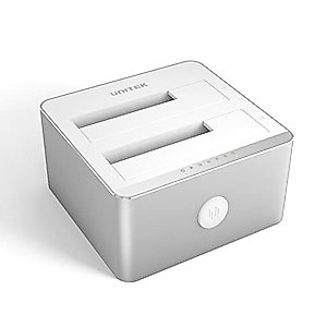 Unitek Aluminum USB 3.0 to SATA Dual Bay External Hard Drive Docking Station with UASP for 2.5 / 3.5-inch HDD SSD, Hard Drive Duplicator/Offline Clone Function (2 x 18TB Support)-Silver
