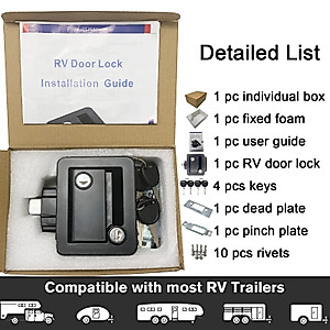 Ganlandy RV Door Latch, Black, Waterproof, Key Lock, Fits 2.5" x 3.5" to 3" x 4" Door Holes, 100% Metal