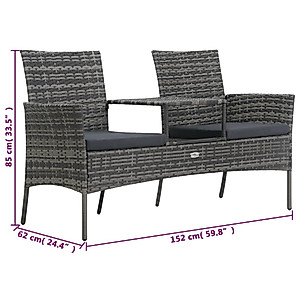 AJSEOYBS Patio Furniture Set,Outdoor Furniture,Patio Conversation Sets for Backyard, Porch, Balcony, Poolside,2-Seater Patio Sofa with Tea Table Poly Rattan Anthracite