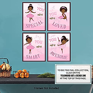 Black Ballerina Wall Decor - African American Girl Wall Art - Black Girls Wall Decor - Toddler, Nursery, Little Girls Bedroom Decor - Pink Girls Room Decor - Positive Quotes Baby Girl Room Decorations