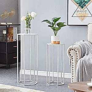 Mxfurhawa 27.55in Set of 3 Metal Plant Stand White Nesting Display End Table High Hexagon Rack Indoor Flower Holder Corner Planter Pot Rack Living Room & Patio Decor H19/23/27 Hexgon White
