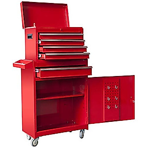 TCE ATBT1204T-RED Torin Rolling Garage Workshop Tool Organizer: Detachable 4 Drawer Tool Chest with Large Storage Cabinet and Adjustable Shelf, Red