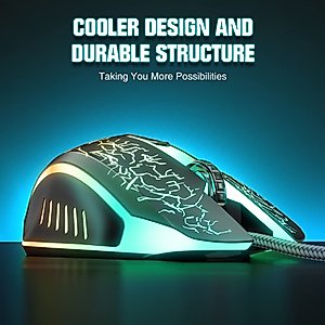 BENGOO Gaming Mouse Wired, USB Optical Computer Mice with RGB Backlit, 4 Adjustable DPI Up to 3600, Ergonomic Gamer Laptop PC Mouse with 6 Programmable Buttons for Windows 7/8/10/XP Vista Linux -Black