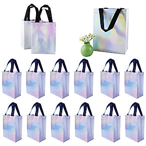 Abvsdu 12PCS Iridescent Gift Bags, 8x4x10 Inch Reusable Holographic Gift Bag with Handle - Perfect for Gift Bags, Birthday Gift Bags, Party Gift Bags
