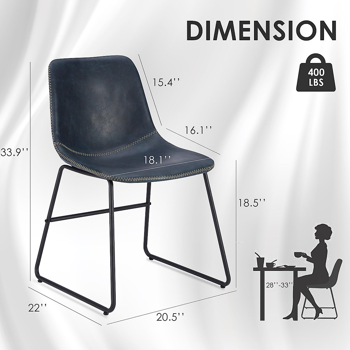 Soohow Set of 2, Kitchen Room Mid Century Midcentury Modern Faux Leather Comfortable, Home, Bistro Coffee Shop, Dining Chairs 4 PCS, Blue