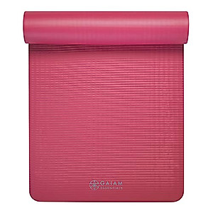 Gaiam Essentials Thick Yoga Mat Fitness & Exercise Mat with Easy-Cinch Carrier Strap, Pink, 72"L X 24"W X 2/5 Inch Thick