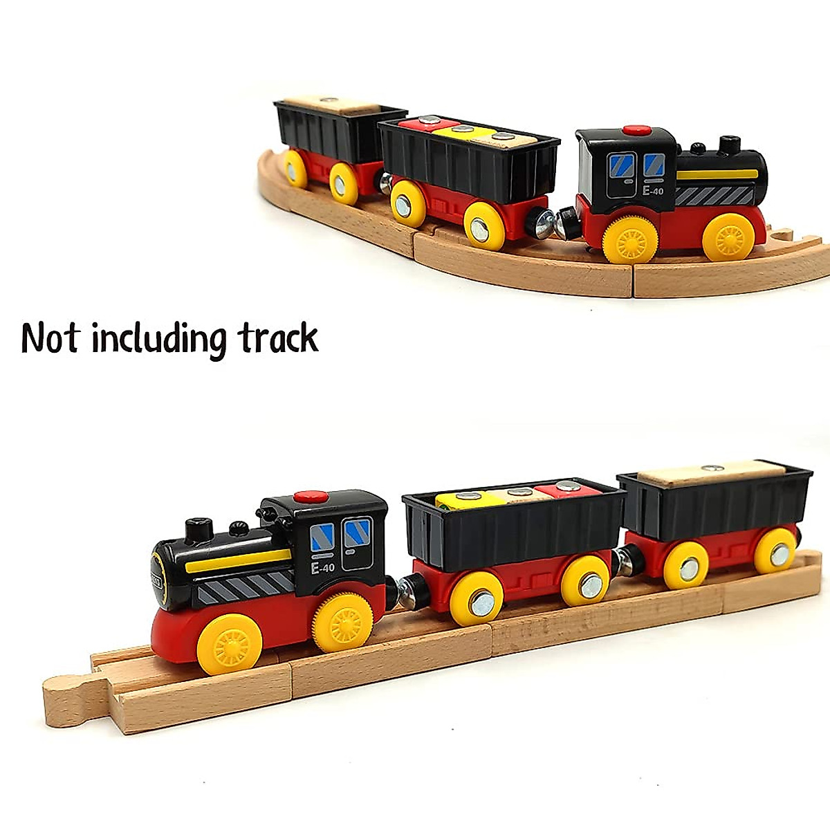 Wooden Magnetic Train Set Battery Operated Freight Train for Train Tracks Toy for Toddlers 3 4 5 Years Old Boys Girls (without Battery)