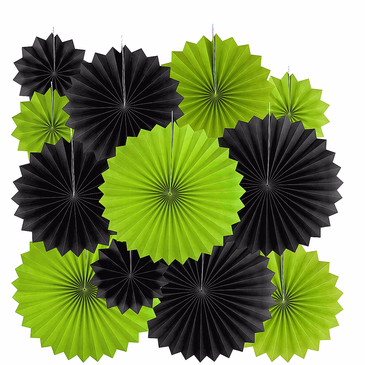 Black Green Party Hanging Paper Fans Decorations - Tropical Jungle Animal Birthday Party Ceiling Hangings Graduation Bachelorette Party Photo Booth Backdrops Decorations, 12pc
