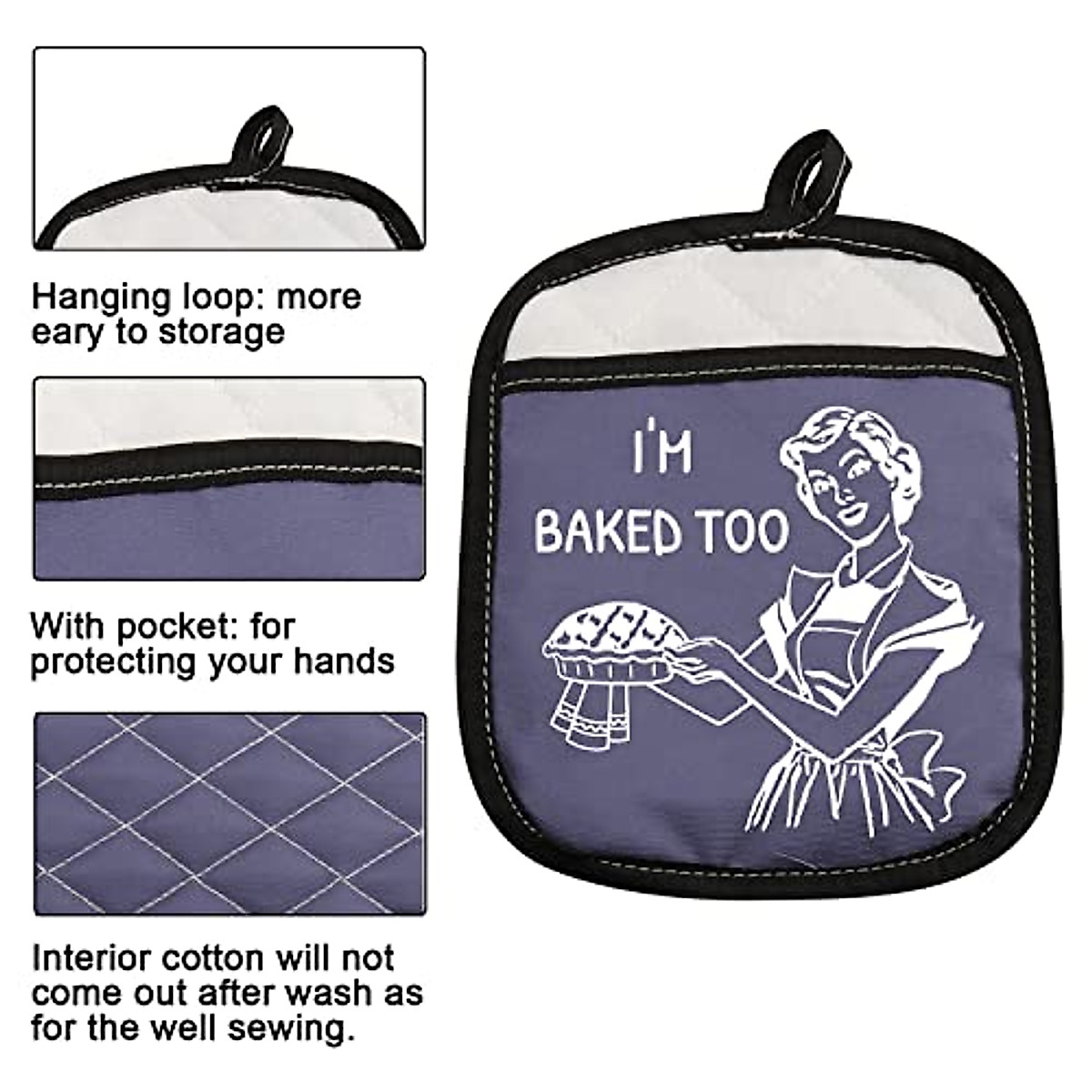 Novelty Baking Gift Heat Resistant Potholder Oven Pad with Pocket I’m Baked Too Funny Baker Gift for Mom Sister Friend (I'm Baked Too)