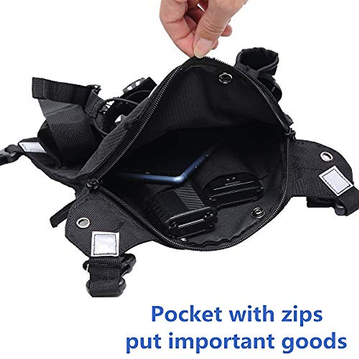 ABBREE Chest Harness Front Pack Pouch Holster Vest Rig for Baofeng UV-5R BF-F8HP UV-82 TYT Ham Two Way Radio (Rescue Essentials) (Reflective Black)