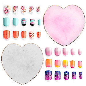 WLLHYF Resin Nail Art Palette, 2 Pieces Nail Mixing Palette Nail Art Painting Mixed Color Palettes Cosmetic Mixing Tools Golden Edge Nail Holder Display Board (Heart shaped-2pcs)
