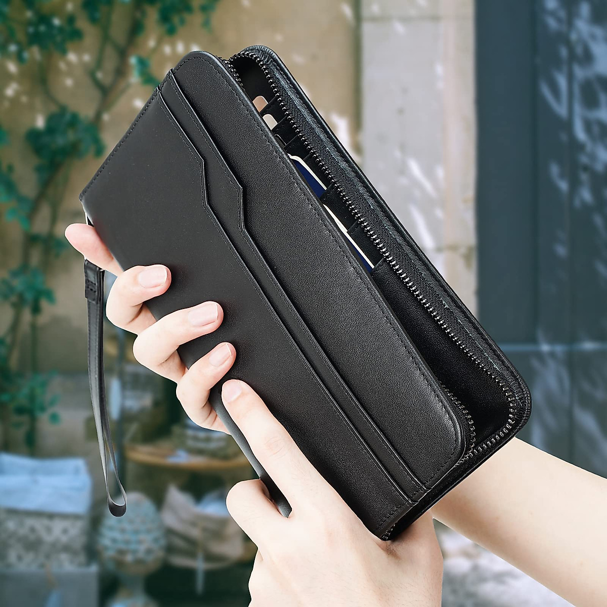 Polare Napa Leather Family Travel Passport Wallet and Documents Organizer RFID Blocking Case Holder Fits 6 Passports for Men and Women(Black)