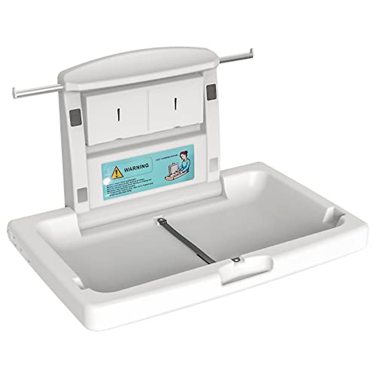PLUSSEN Baby Changing Station Wall Mounted, Fold Down Commercial Baby Changing Station with Adjustable Safety Strap, Storage Box,Horizontal-X1005