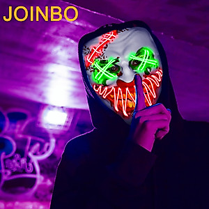 JOINBO Halloween LED Clown Mask for Aldult & Kids，EL Wire Scary Purge Mask for Cosplay Costume,Light up for Halloween Festival Party