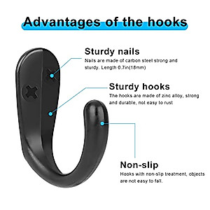 Mzizi Dco Wall Hooks,Coat Hooks Wall Mounted,Single Metal Hooks, Heavy Duty Wall Hooks for Hanging Hat Towel Robe Bag Jacket Clothes (Black 15PCS)