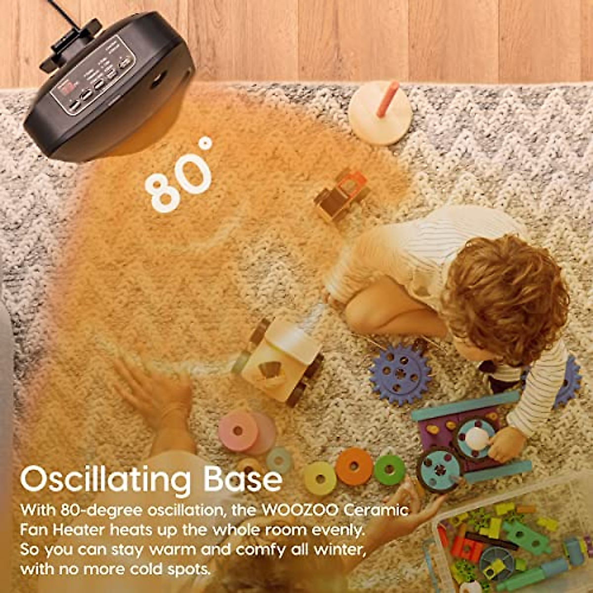 IRIS USA WOOZOO 1500-Watt Oscillating Portable Heater with Motion Sensor, Space Ceramic Fan for Desk, Fast Heating Indoor Room, Child Safe Personal Quiet Heater With Built-in Thermometer, Black