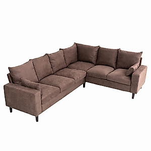 Panana Modern Upholstered L-Shape Sectional Sofa, 2 Seater + 3 Seater Corner Couch for Living Room (Brown)