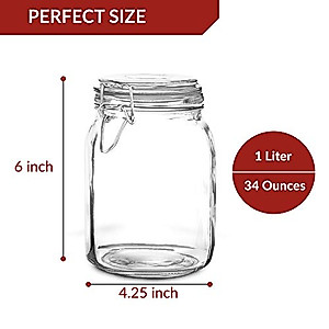 Set of 3 Glass Mason Jar with Lid (1 Liter) | Airtight Glass Storage Container for Food, Flour, Pasta, Coffee, Candy, Dog Treats, Snacks & More | Glass Organization Canisters | 34 Ounces