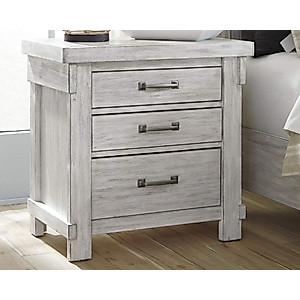 Signature Design by Ashley Brashland Farmhouse 3 Drawer Nightstand with Dovetail Construction, 2 Electrical Outlets & 2 USB Charging Ports, Textured White