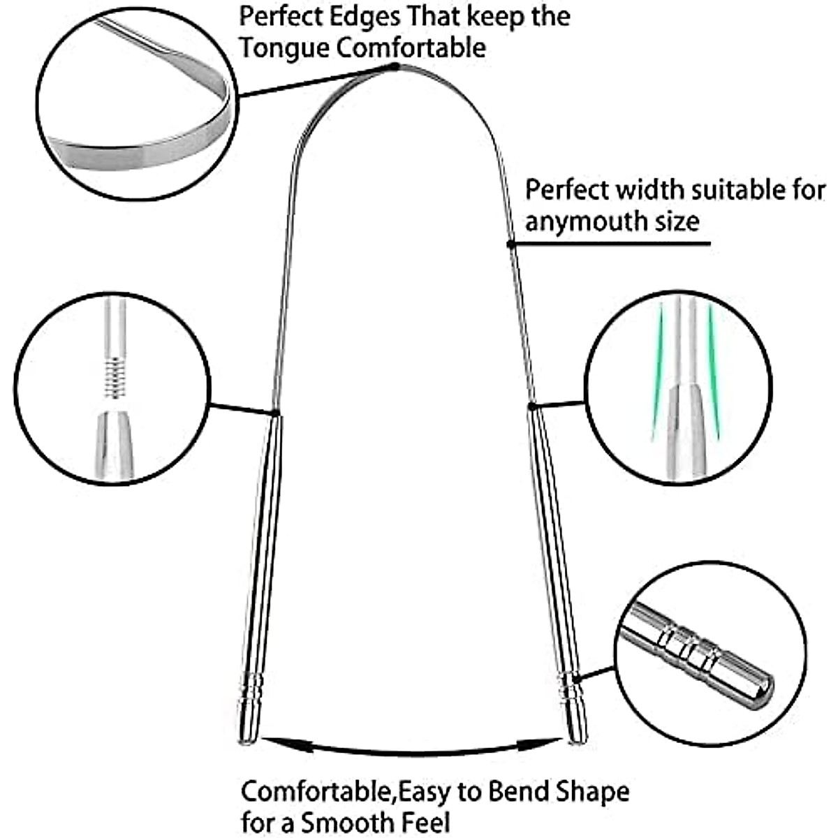 Tongue Cleaner, Steel Tongue Scrapers for Adults,Use for Plaque Removal, Bad Breath and to Restore l Hygiene or Taste Sensation