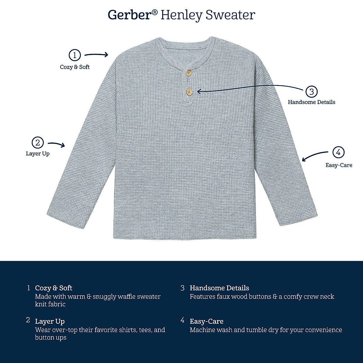 Gerber Baby and Toddler Boys Henley Sweater, Oatmeal Heather, 3T