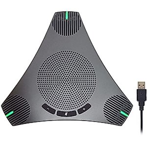 Conference Speaker and Microphone, 360° Omnidirectional USB Speakerphone Microphone with USB Hub, Noise Reduction/Echo Cancellation Computer Microphone for 8-10 People Business Conference, Home Office