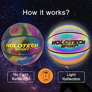 KPASON Basketball, Holographic Reflective Glowing Basketball, Indoor Outdoor Night Basketball Game, Adult & Kids Girls Boys Basketball Gift, Composite Leather Basketballs