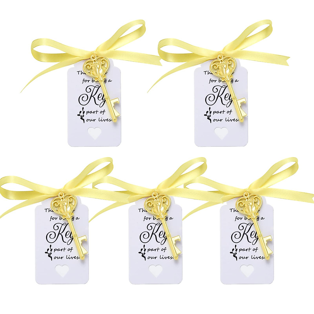 XHIPY 100 Sets Skeleton Key Bottle Opener Wedding Favors, Bridal Shower Gift for Guests with Thank You Tag Card Pillow Candy Box and Satin Ribbon (Gold)