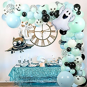 Halloween Balloon Arch Garland Kit, A Baby is Brewing Blue Balloon Arch with 3D Wall Stickers for Halloween Baby Shower Decorations for Boy Halloween Gender Reveal Party Supplies