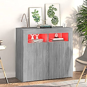 GaRcan TV Cabinet with LED Lights Gloss TV Stand Unit with LED Lights Unit Entertainment Centre Modern TV Unit Desk Bedroom Living Room, Smoked Oak 80 x 35 x 75 cm (Grey Sonoma 80 x 35 x 75 cm)