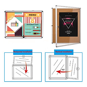 MAKELLO Lockable Bulletin Cork Board Enclosed Display Case with 3 Matching Keys for Indoor, Silver Aluminum Frame, 20x16inches (2xA4)