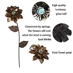 Flower Garden Stake Decor Metal Outdoor Flower Glow in Dark Yard Lawn Ornaments Decor,Set of 3,Gold Flower