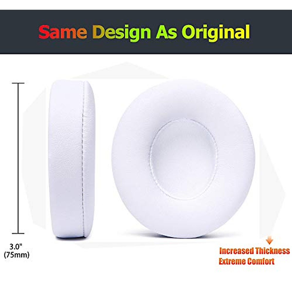 Beats Solo 3 Wireless Ear Pads Replacement, BUTIAO Protein Leather Memory Foam Headphone Earpads Ear Cushion Pad for Beats by Dre Solo 3 Wireless & Solo 2 Wireless Over Ear Headsets (White)