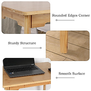 DOUSY- Small Bamboo Computer Desk Study Desk Home Office Desk Writing Table, Modern Study 27.5" Solid Multipurpose Table, for Living Room, Bedroom, Make Up, Natual Color