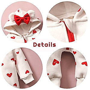 AMAWMW Baby Girl Valentines Day Outfit Newborn Love Heart Hooded Jumpsuit SnowSuit Infant Warm Winter Clothes Gifts Set Stuff