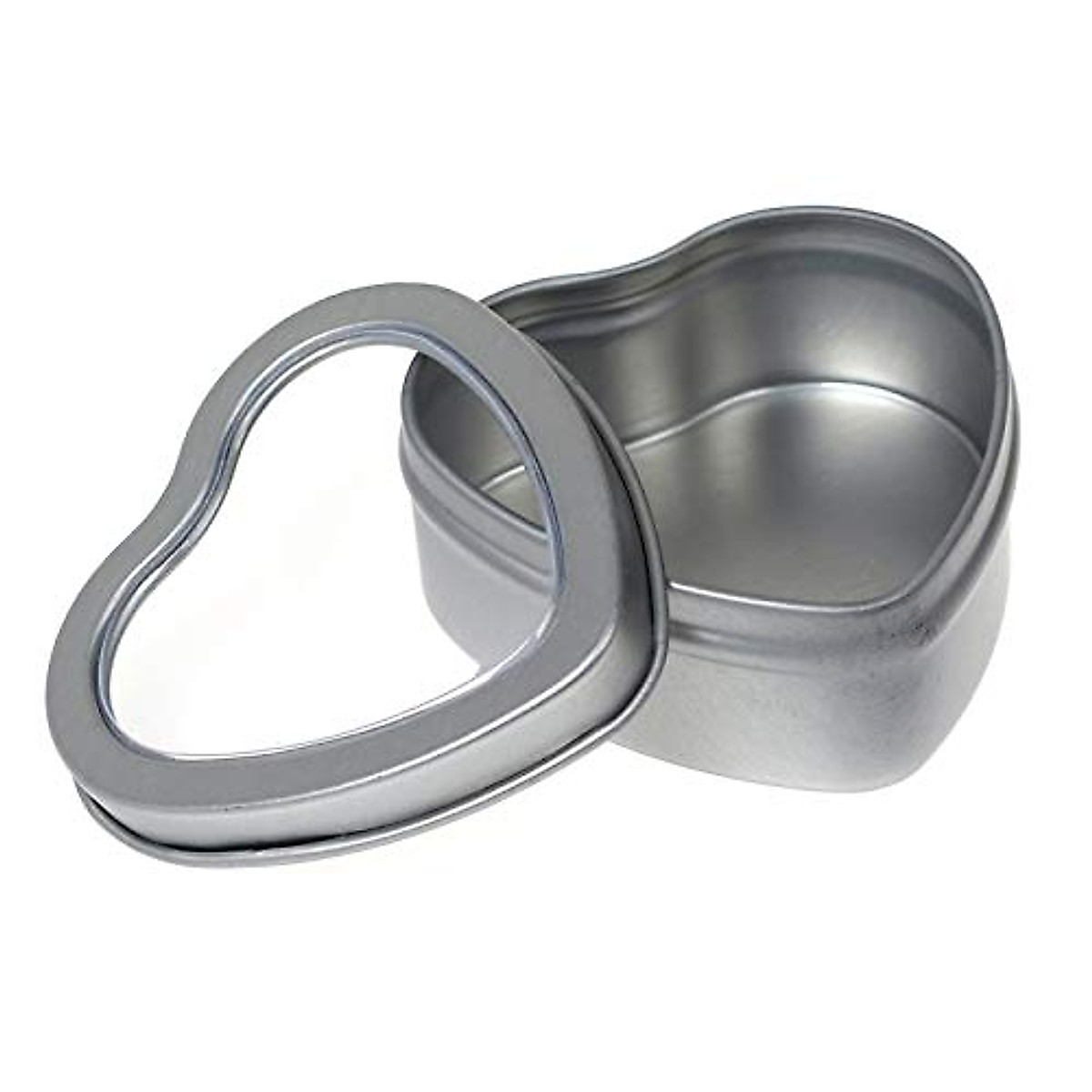 NUOMI 12 Pcs Heart Shaped Tinplate Boxes with Clear Lids Mini Empty Storage Tin Cases for Candy, Candle, Chotolate, Beads, Party Favors, Crafts, 2 oz
